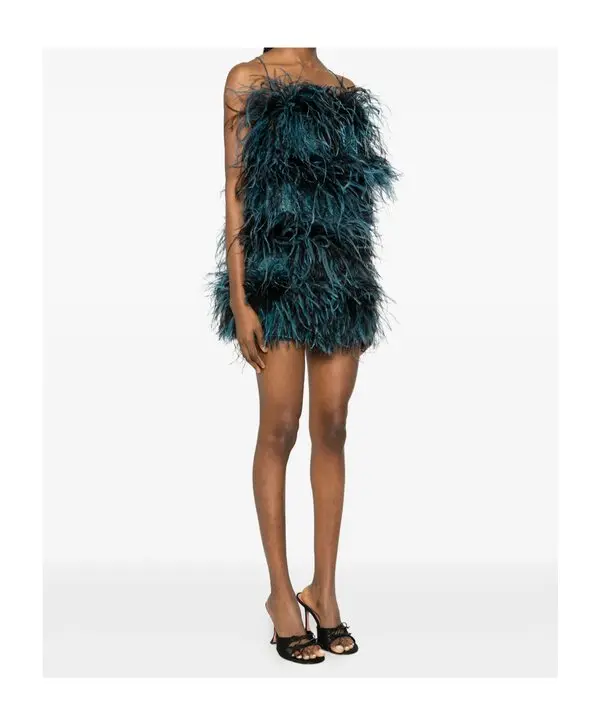 Oseree Feathered Mini Dress - Peacock