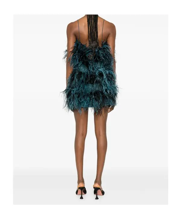 Oseree Feathered Mini Dress - Peacock