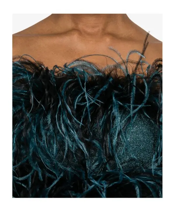 Oseree Feathered Mini Dress - Peacock