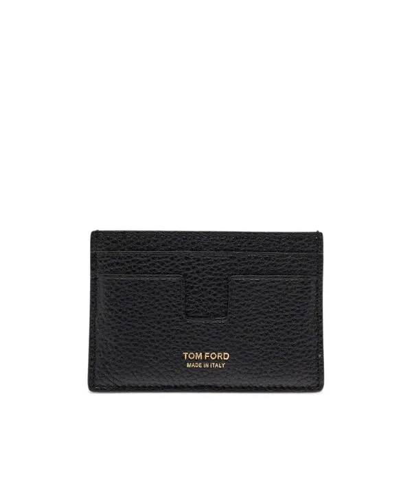 TOM FORD Soft Grain Leather T Line Classic Card Holder - Black