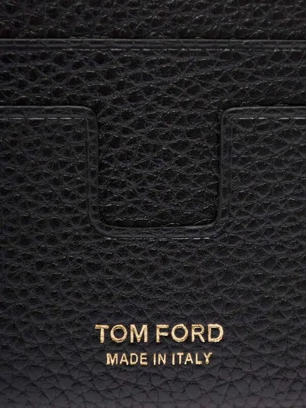 TOM FORD Soft Grain Leather T Line Classic Card Holder - Black