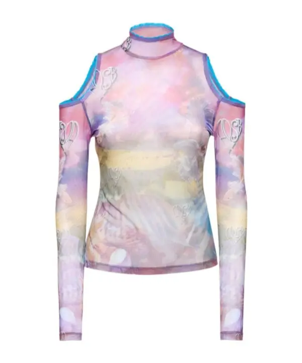 Andersson Bell Luna Mysterious Fairy Print" Mesh Top With Cutout Shoulders
