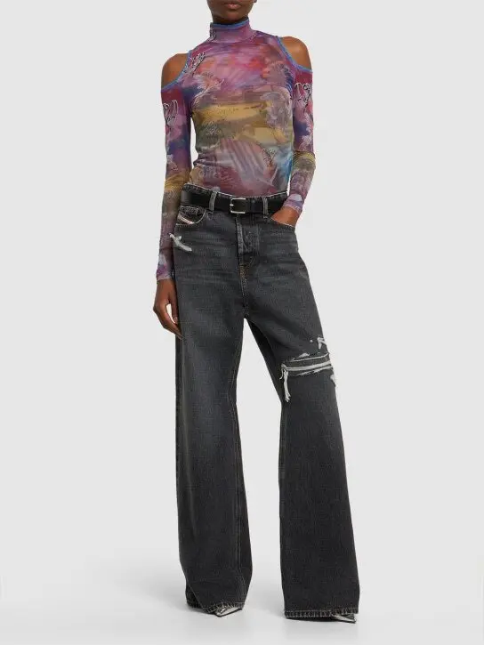 Andersson Bell Luna Mysterious Fairy Print" Mesh Top With Cutout Shoulders