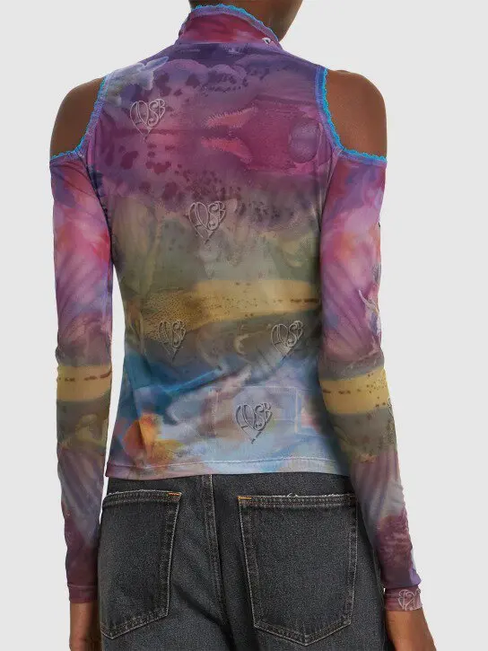 Andersson Bell Luna Mysterious Fairy Print" Mesh Top With Cutout Shoulders