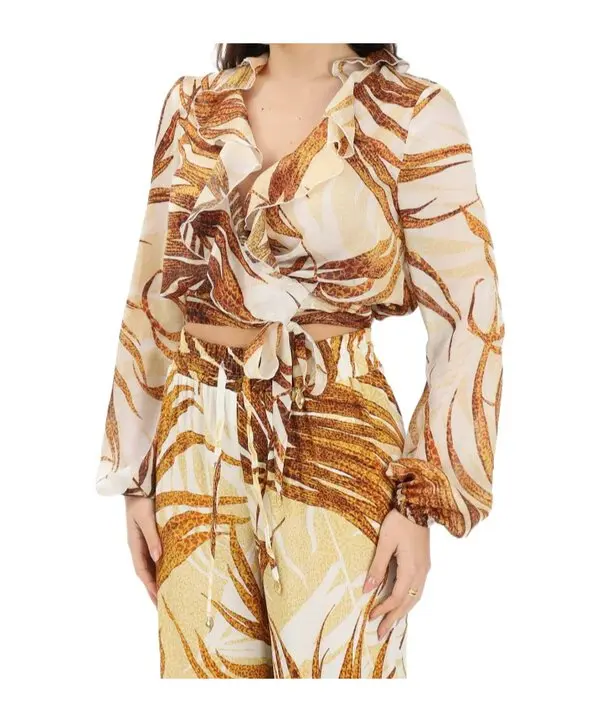 Just Cavalli Blouse With Stylised Leaf Print - Beige