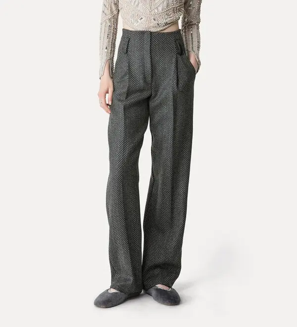 FORTE_FORTE High-rise Chevron Patterned Trousers - Antracite