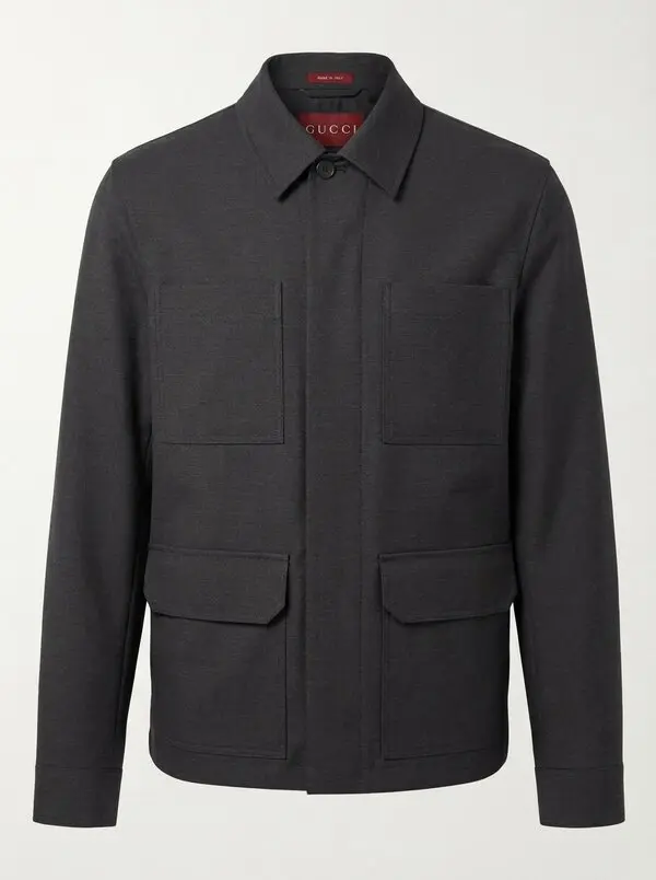Gucci Sevedge Detailed Long-sleeved Jacket - Dark Gray