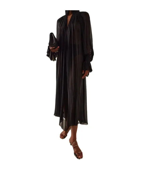 Khaite Edgar Ruffled High-neck Maxi Dress - Black
