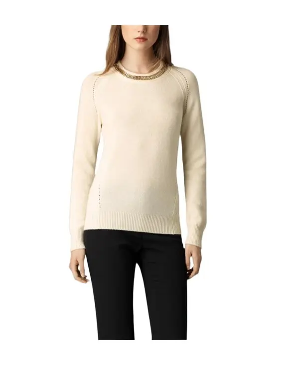 Burberry Round Neck Long Sleeve Knitted Pullover With Ribbed Trim