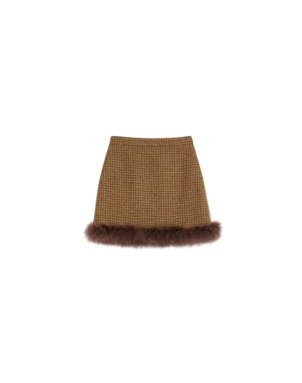 Valentino Garavani Checked Mini Skirt With Feather Trim