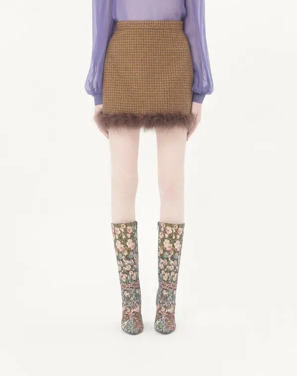 Valentino Garavani Checked Mini Skirt With Feather Trim
