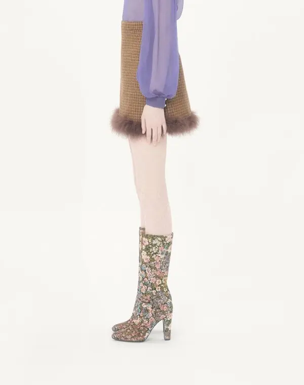 Valentino Garavani Checked Mini Skirt With Feather Trim