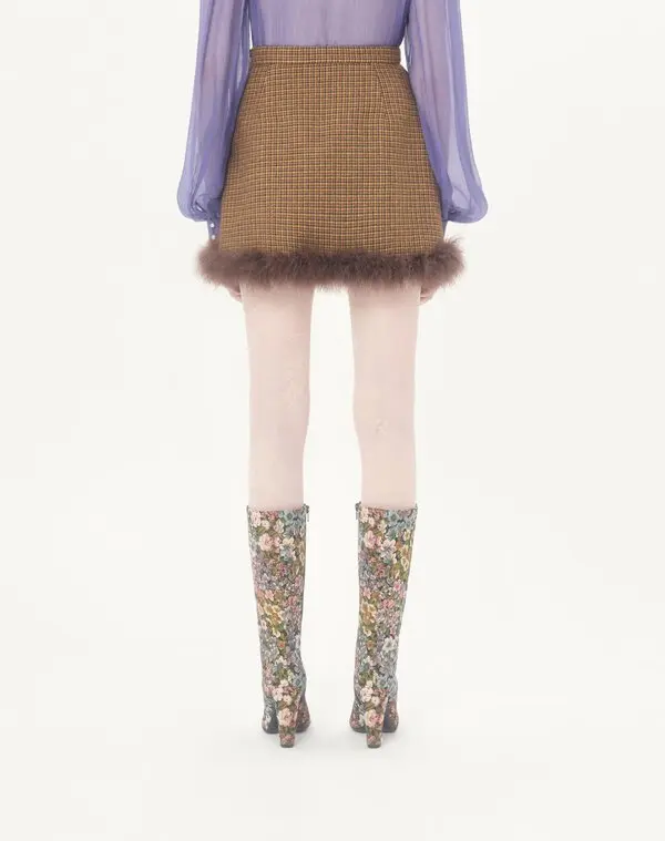 Valentino Garavani Checked Mini Skirt With Feather Trim