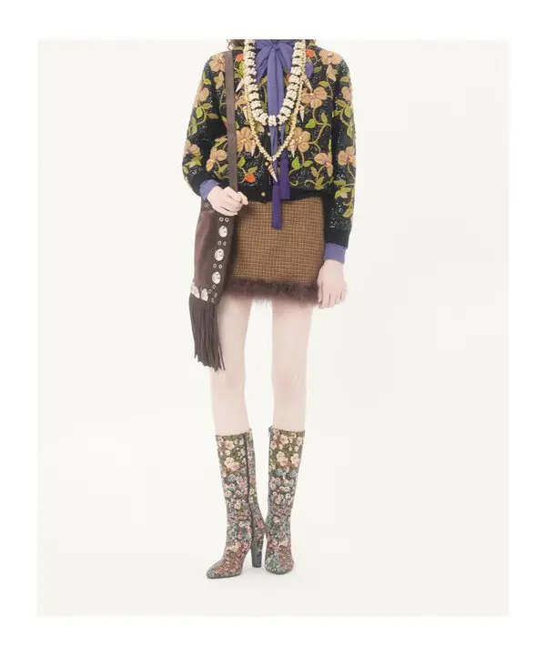 Valentino Garavani Checked Mini Skirt With Feather Trim