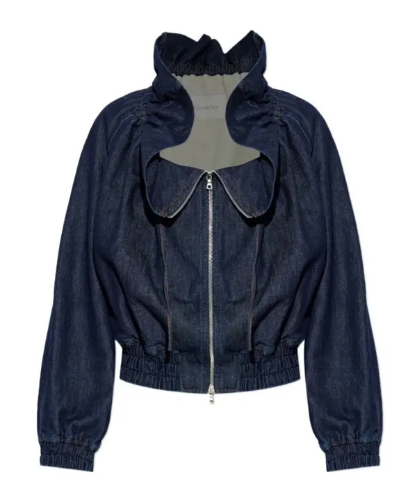 Dries Van Noten Denim Ruffled Cocoon Jacket - Black