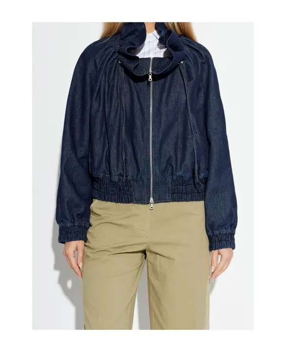Dries Van Noten Denim Ruffled Cocoon Jacket - Black
