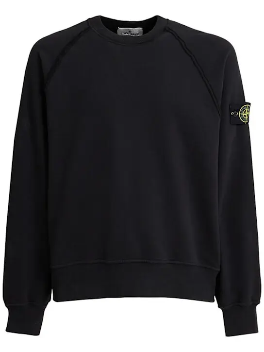 Stone Island Brushed Cotton Crewneck Sweatshirt With Sleeve Logo Patch - Pink