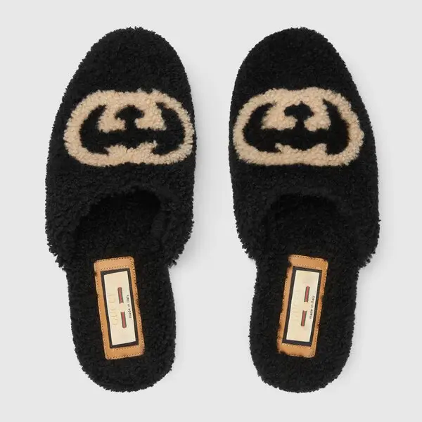 Gucci Interlocking G Merino Slippers - Black