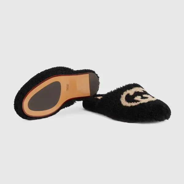 Gucci Interlocking G Merino Slippers - Black
