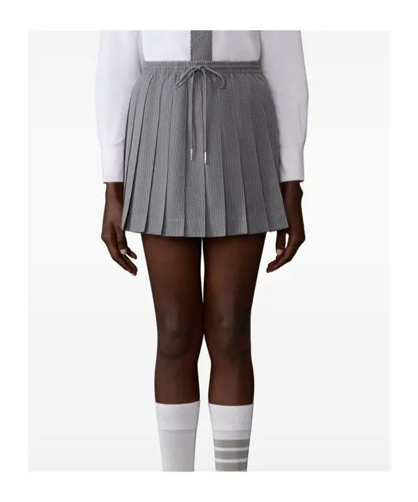 Thom Browne Drawstring Pleated Mini Skirt - Light Gray