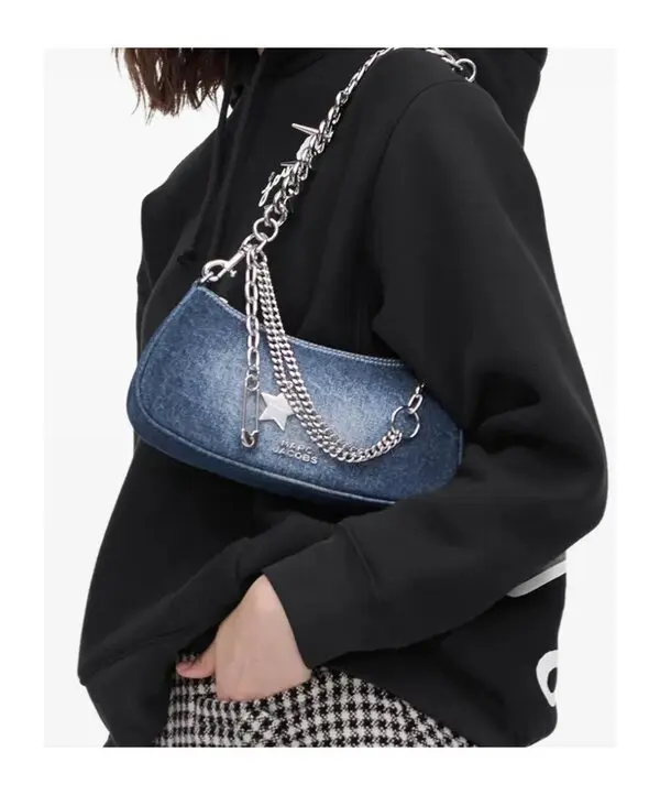 Marc Jacobs Distressed Denim Shoulder Bag With Chain Strap