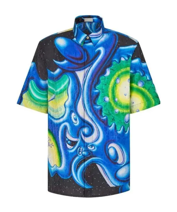 Dior X Kenny Scharf Graphic Printed Short Sleeve Shirt - Blue