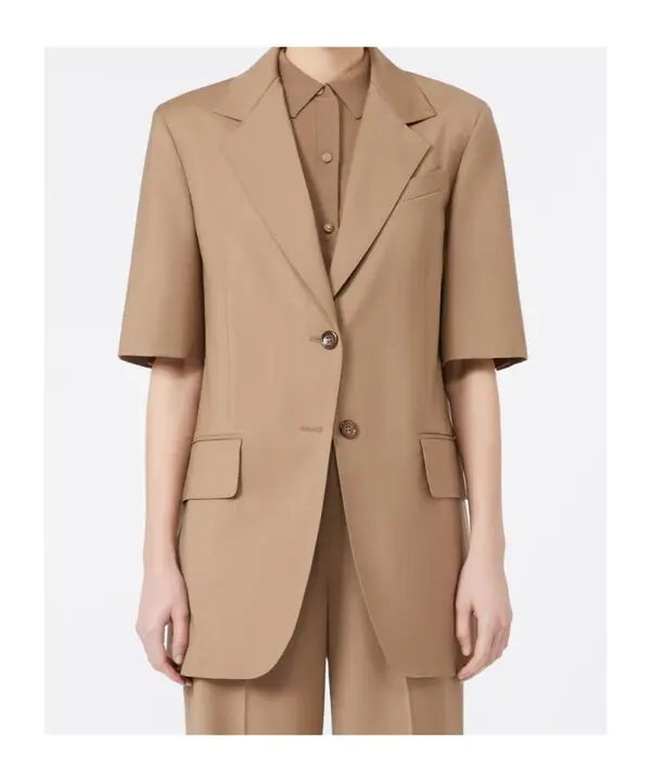 Max Mara Ottuso Short-sleeve Notched-lapel Blazer - Hazelnut Brown