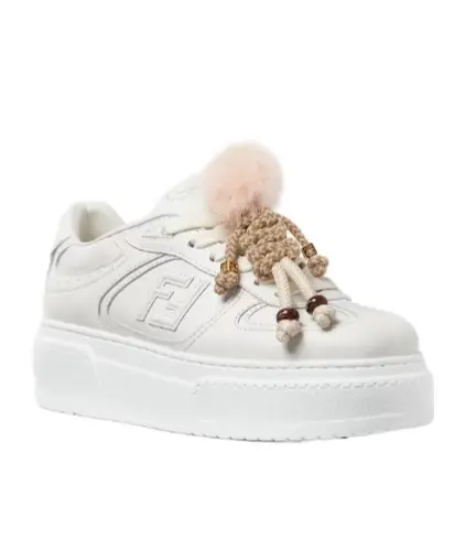 Fendi Match Platform Lace-up Sneakers With Embellished Charms - White
