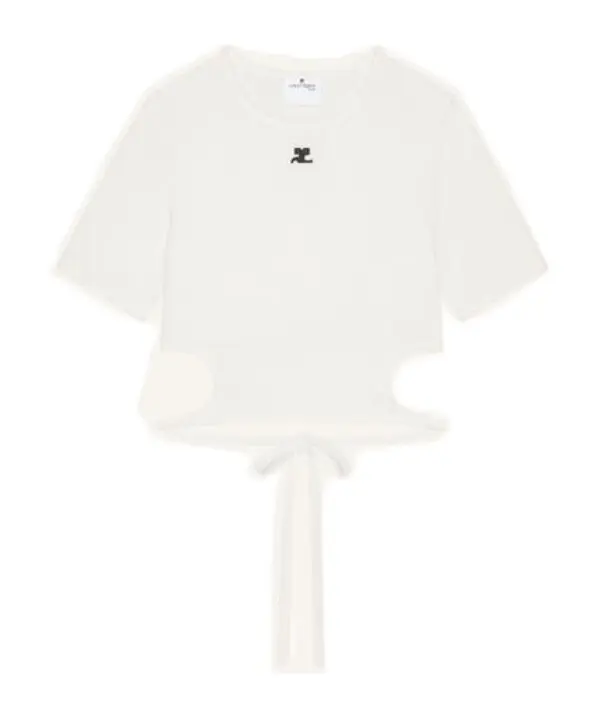 COURREGES Courrèges Cut-out Ribbon Cropped T-shirt - Heritage White