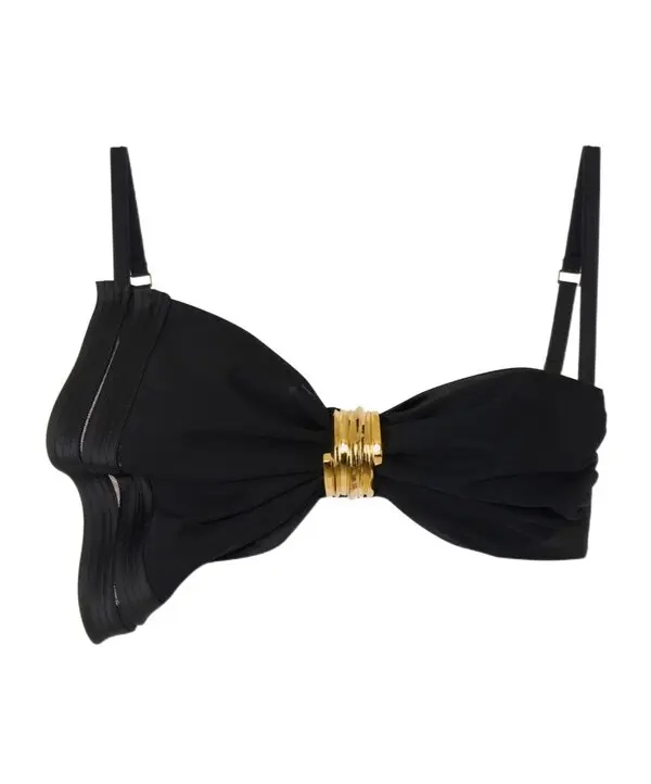 Elisabetta Franchi Asymmetrical Pattern Satin Bra - Black
