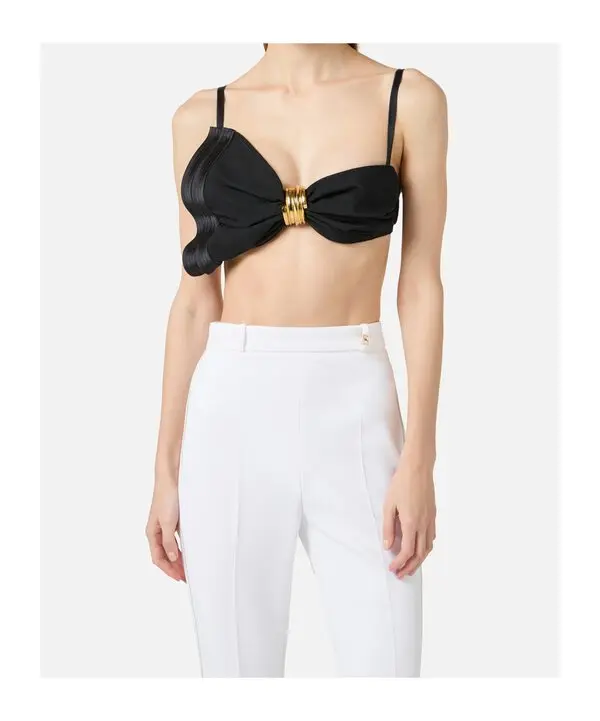 Elisabetta Franchi Asymmetrical Pattern Satin Bra - Black