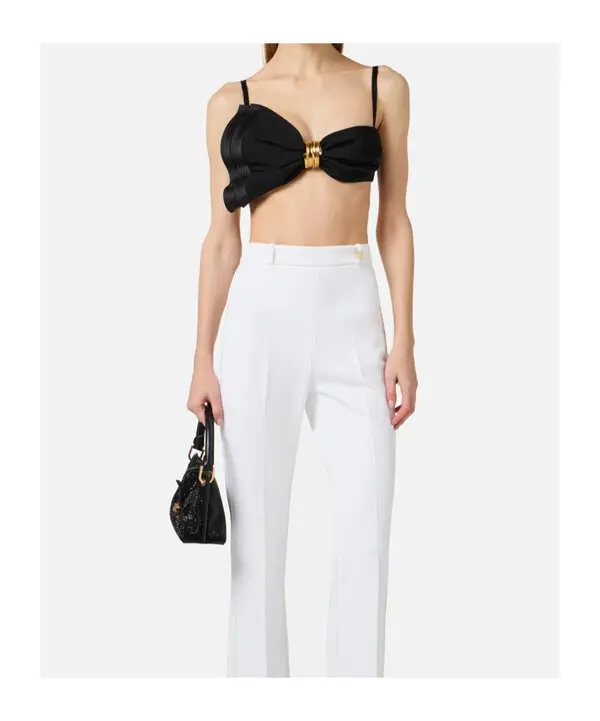 Elisabetta Franchi Asymmetrical Pattern Satin Bra - Black