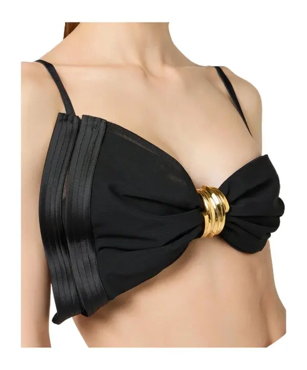 Elisabetta Franchi Asymmetrical Pattern Satin Bra - Black