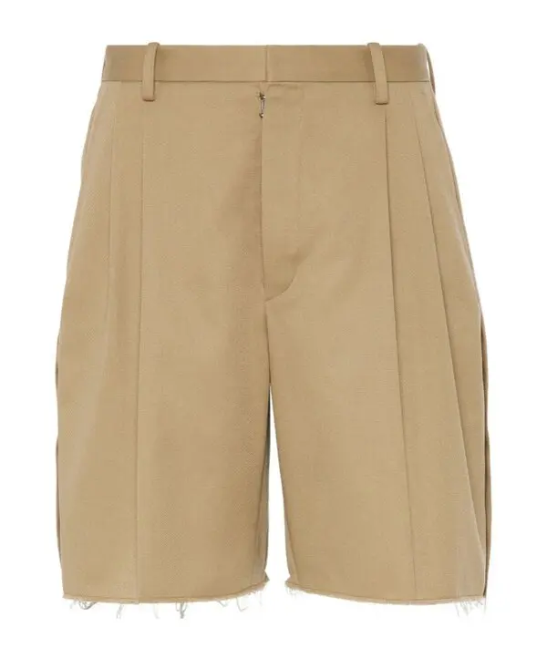 MAISON MARGIELA Tailored Cotton Shorts With Pleated Front And Raw Cut Hem - Pink Beige