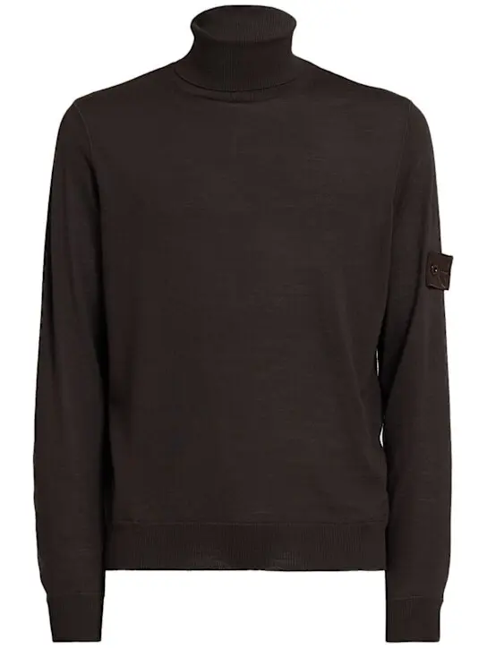 Stone Island Light Wool Turtleneck Sweater With Sleeve Logo Patch - Black