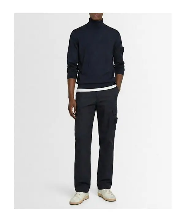 Stone Island Light Wool Turtleneck Sweater With Sleeve Logo Patch - Black