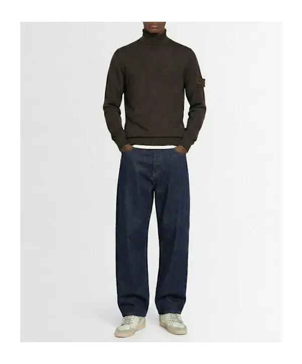 Stone Island Light Wool Turtleneck Sweater With Sleeve Logo Patch - Black