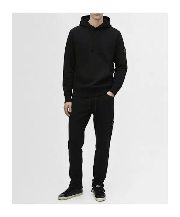 Stone Island Cotton Hoodie With Sleeve Logo Patch - Black