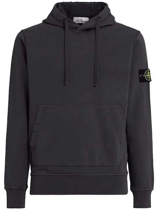 Stone Island Cotton Hoodie With Sleeve Logo Patch - Black