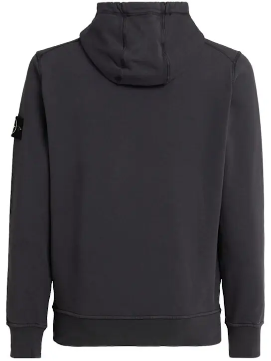 Stone Island Cotton Hoodie With Sleeve Logo Patch - Black