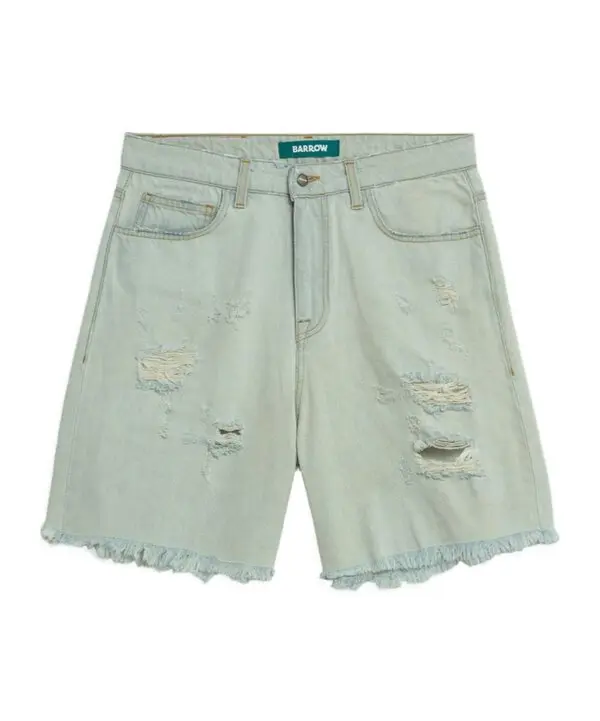 BARROW Distressed Frayed Hem Denim Shorts - Gray