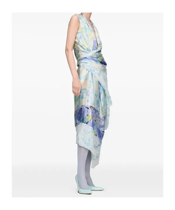 MAISON MARGIELA Sleeveless Floral Print Draped Dress
