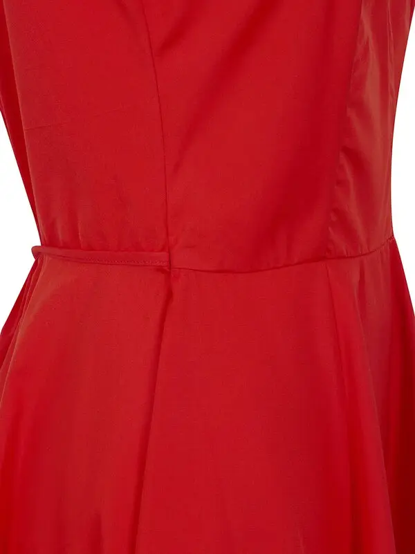 Aspesi Open Back Dress With V-neck And Tie-up Detail - Red