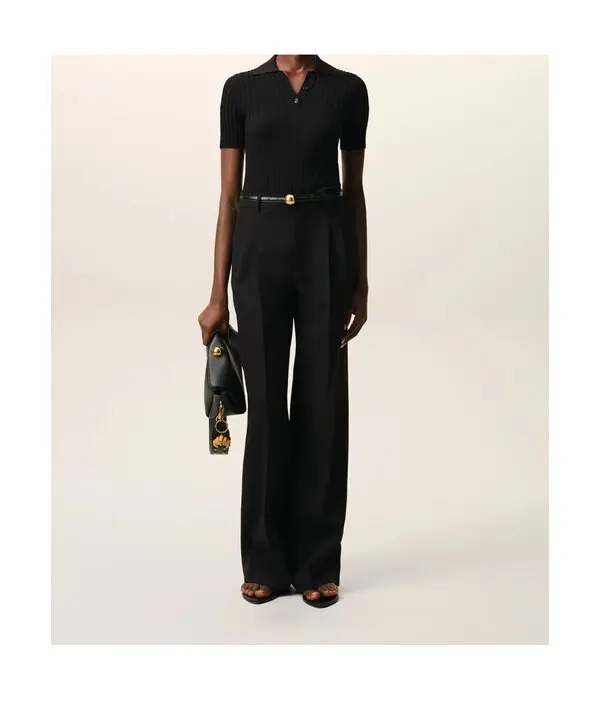 Ami Pleated Wide-leg Trousers - Black
