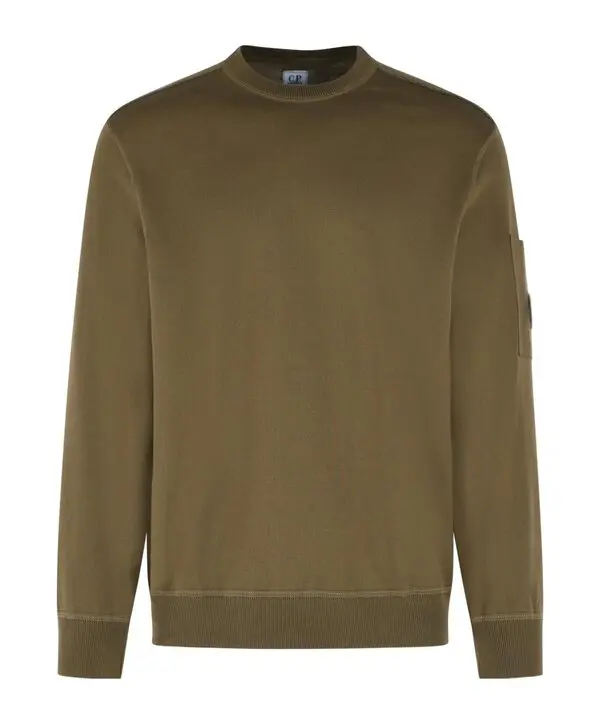 C.P. COMPANY Sea Island Crewneck Sweater With Lens Appliqu - Green