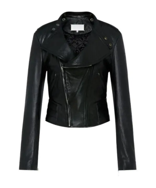 MAISON MARGIELA Folded Collar Leather Jacket - Black