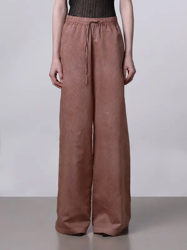 ROBERTO COLLINA Wide Leg Trousers With Drawstring Waist - Brown