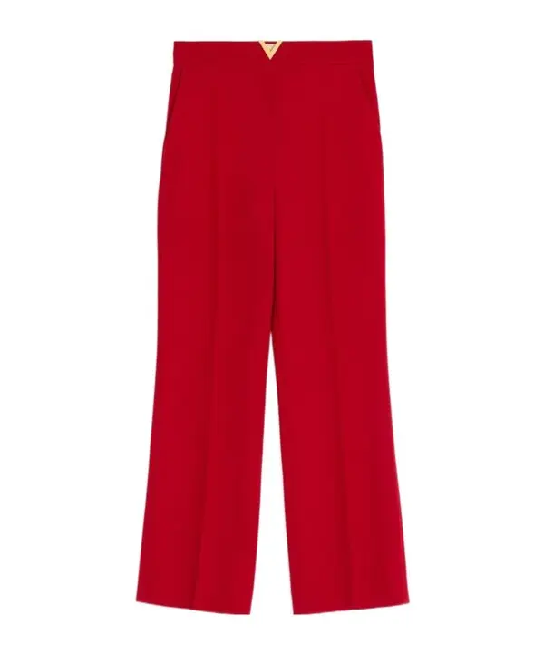 Valentino Garavani Cropped Wool Crepe Pants With Gold Logo Plaque - Red