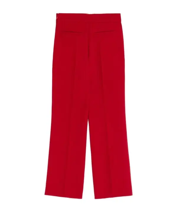 Valentino Garavani Cropped Wool Crepe Pants With Gold Logo Plaque - Red