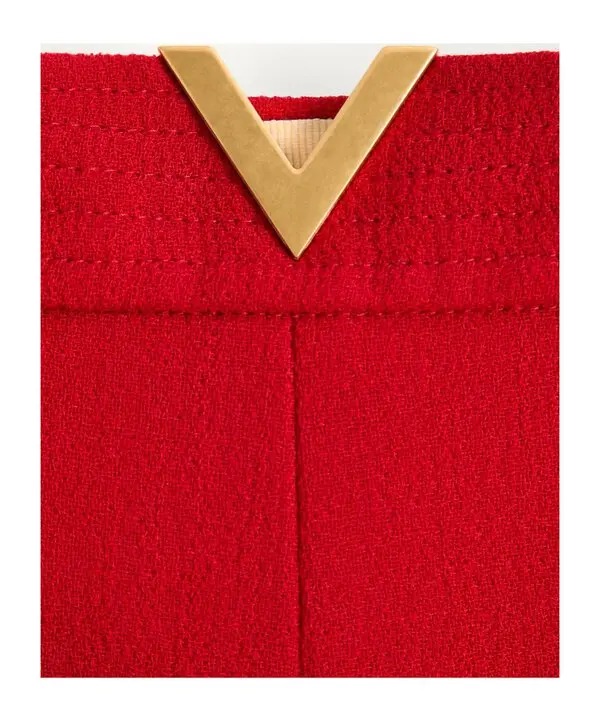 Valentino Garavani Cropped Wool Crepe Pants With Gold Logo Plaque - Red